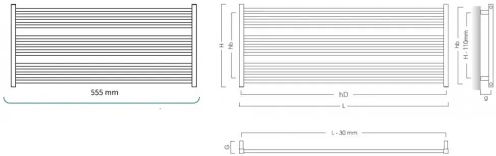 Instalprojekt Koupelnový radiátor STICK LEVEL černá barva Barva radiátoru - C31 černá matná, Rozměr radiátoru - 1600 × 555 mm, výkon 839 W, Typ připojení - Klasické (na rozteč) RADSTIL166031