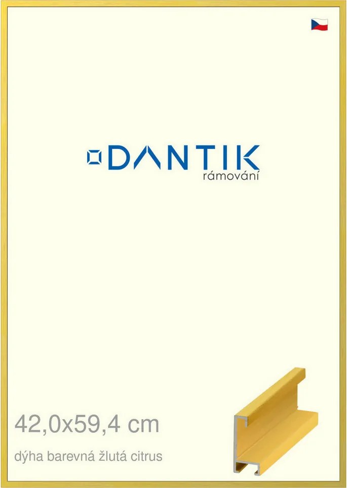 DANTIK rámeček 42x59,4 | ALU profil 6035 Dýha barevná žlutá citrus (Plexi Čiré)