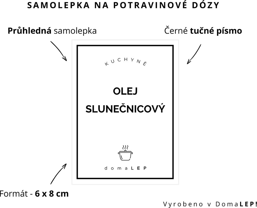 OLEJ SLUNEČNICOVÝ - omyvatelná samolepka na dózu, výběr rozměrů Ø 5 cm / 5 x 5 cm / 6 x 8 cm | DomaLEP tvar: ČTVEREC, barva: PRŮHLEDNÁ - ČERNÉ písmo, velikost: š. 5 cm x v. 5 cm - základní písmo