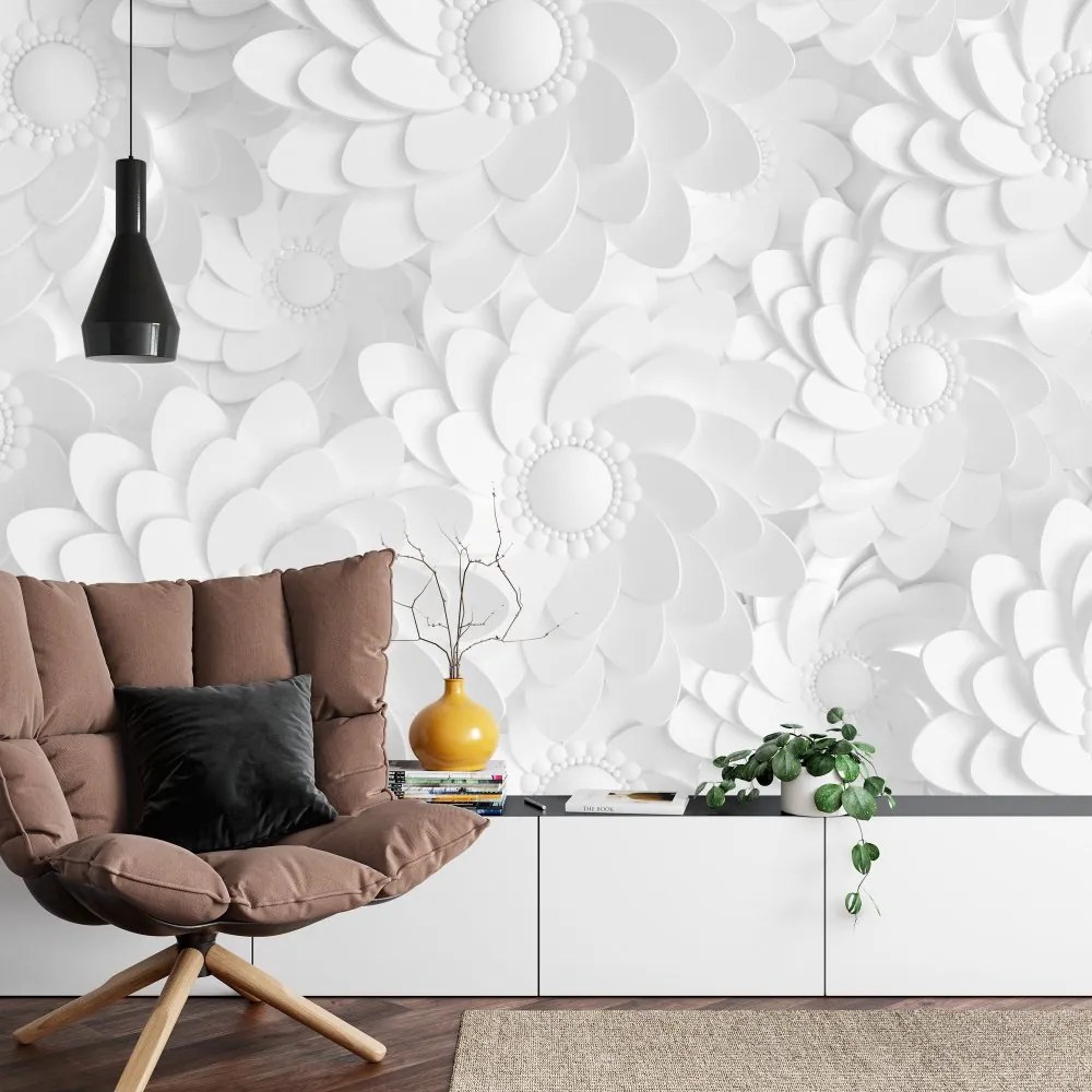 Fototapeta Beautiful, Elegant Paper Flower In The Style Of Hand-Made On A White Wall. 3D , 3D Rendering. Strukturální vinyl 368x254