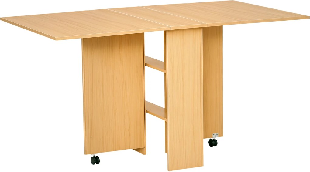 HOMCOM Skládací Jídelní Stůl s Kolečky a Sklopnými Křídly pro 4-6 Osob 80x140x74cm Přirozené Dřevo | Aosom