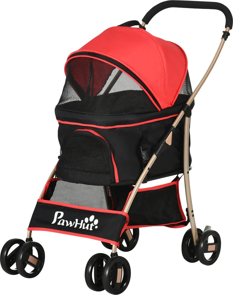 PawHut Kočárek pro domácí zvířata, 2 v 1 Psí Vozík, Taška na přenášení, Skládací Psí Buggy s Polstrováním, Kočárek pro Malé Psy a Kočky, Kočár pro Koč