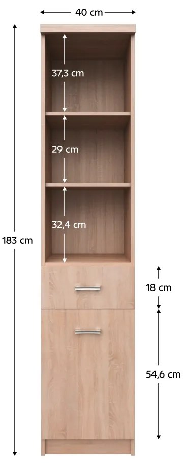 Kondela Regál otevřený 1D1S, dub sonoma, univerzální, TOPTY TYP 33