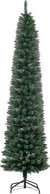HOMCOM zasněžený štíhlý vánoční strom s 624 větvičkami, odnímatelná a skládací základna, Ø56x225 cm, zelený