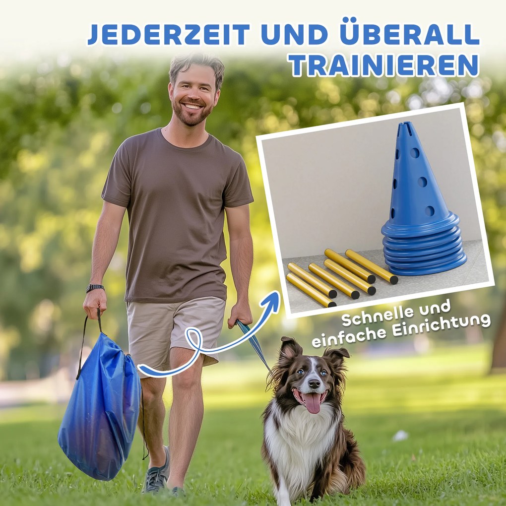 PawHut Agility set pro psy 3-dílné vybavení pro výcvik psů Zásuvná sada překážek se 6 kužely 3 překážky Přepravní taška D07-059V00BU