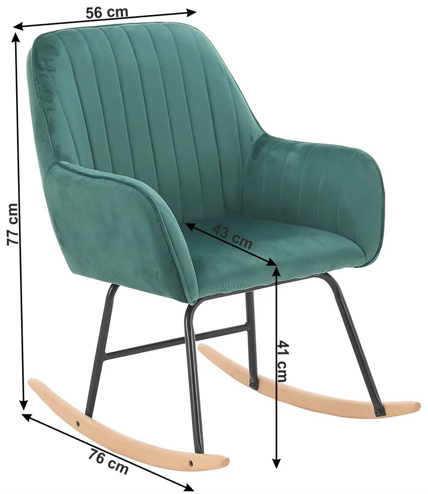 Houpací křeslo TARAM — kov, dřevo, zelená velvet látka Kondela
