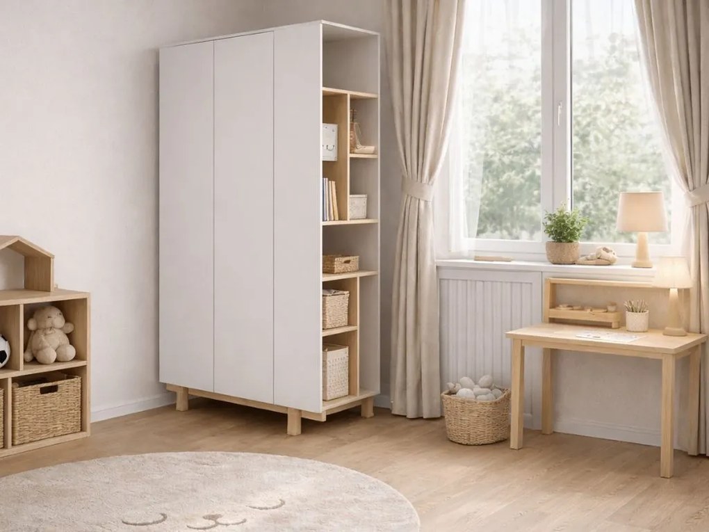 Designová šatní skříň s otevřeným regálem BASIC bílá