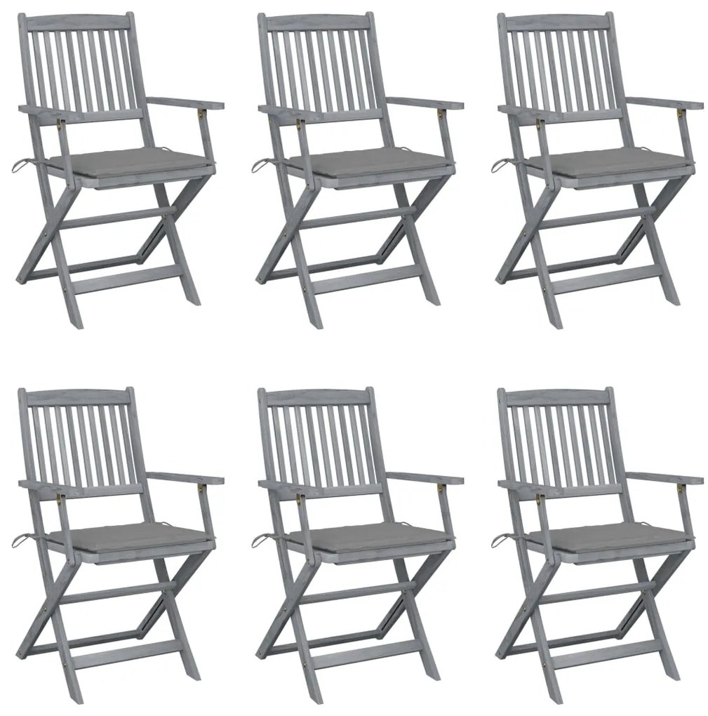 3065408 vidaXL Skládací zahradní židle s poduškami 6 ks masivní akáciové dřevo