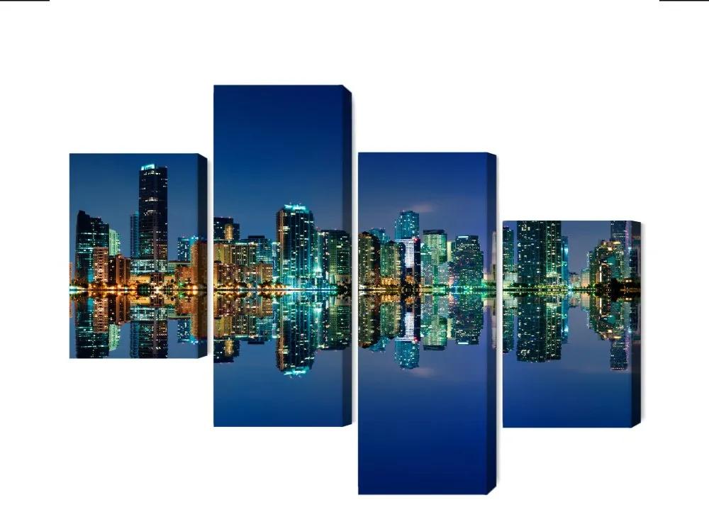 Vícedílný obraz Panorama Miami V Noci Nedostatek Nedostatek Přírodní plátno 80x50