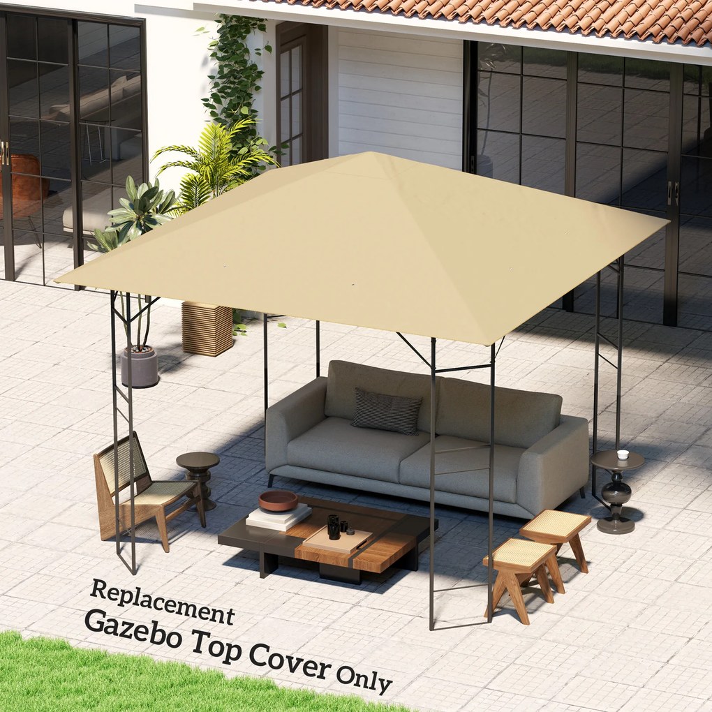 Outsunny Náhradní střecha pro pavilon 3 x 3 m Vodoodpudivá střecha pavilonu UPF30+ Náhradní potah Oxfordská tkanina, 370 g/m², béžová barva