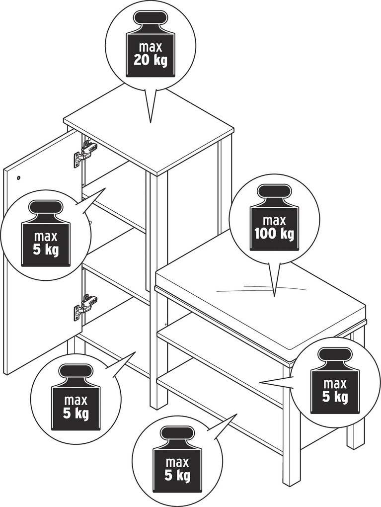 Tchibo - Lavice s botníkem - barva: bílá