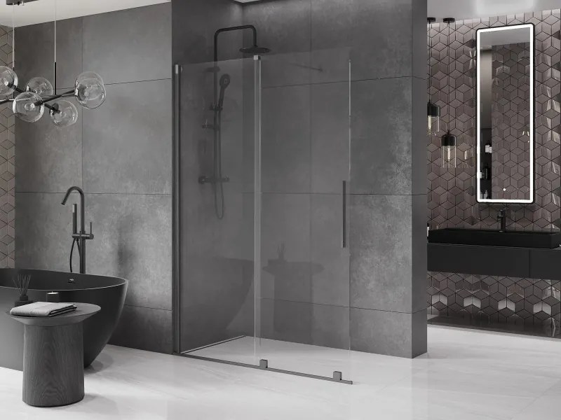 Mexen Velar, posuvné dveře do otvoru typ Walk-In 150 cm, 8mm čiré sklo, grafitová matná, 871-150-000-03-66