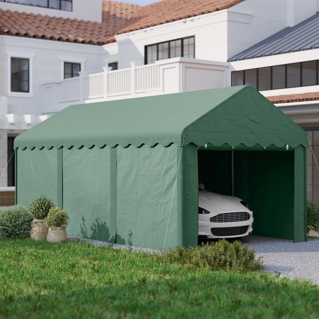 Outsunny přístřešek pro auto 3x6 m stanová garáž s rolovacími vraty, střechou, odnímatelnými bočními stěnami, UV odolný vodotěsný garážový stan příst…