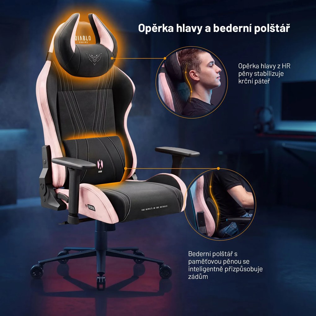 Látková herní židle Normal Size, černo-růžová: Diablo X-Horn 2.0 Akira Pink