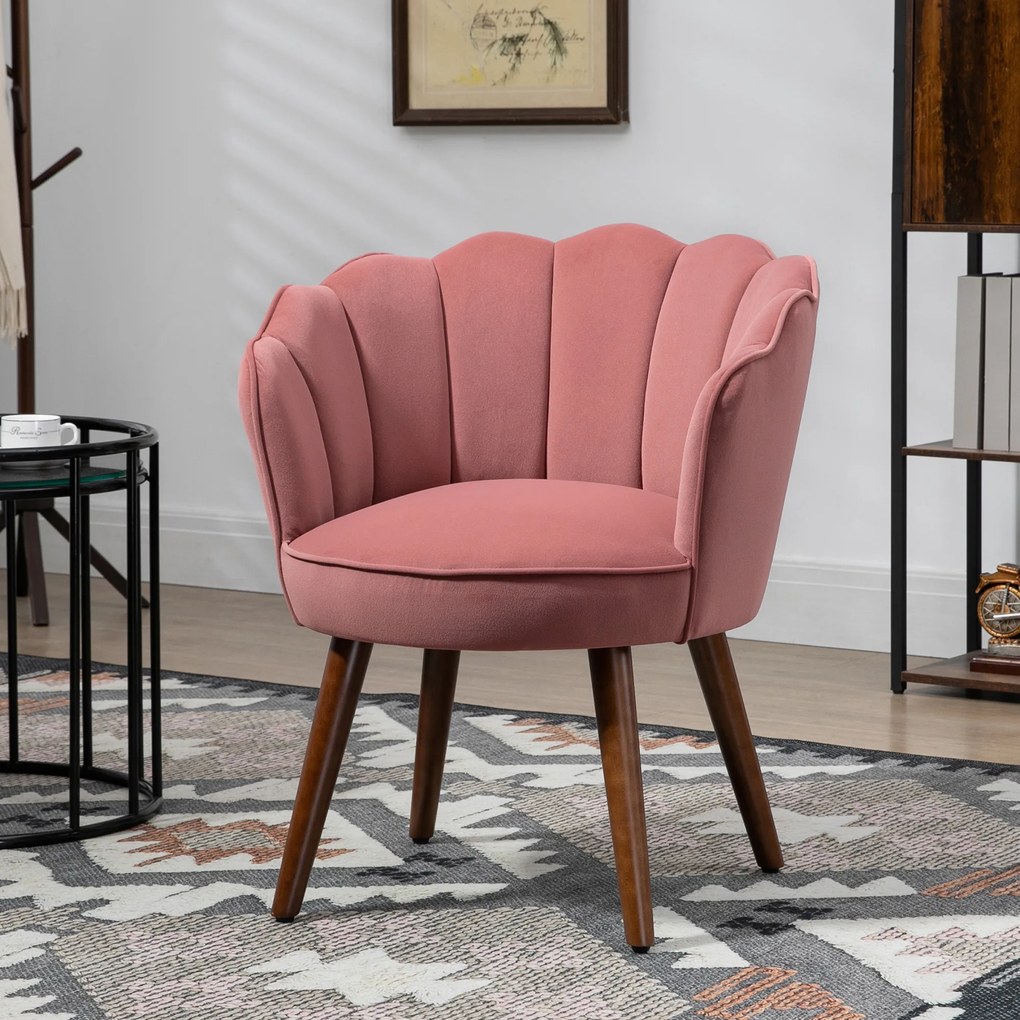 HOMCOM jídelní židle kuchyňská židle křeslo s opěradlem židle do obývacího pokoje polyester kaučukovník růžová 66 x 72 x 79 cm