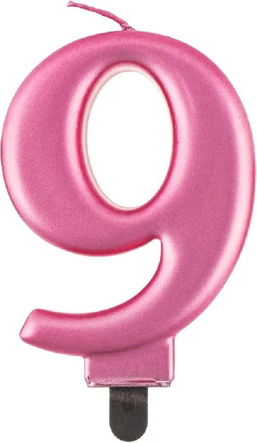 GoDan - svíčka dortová číslice 9 metalická, růžová 8 cm
