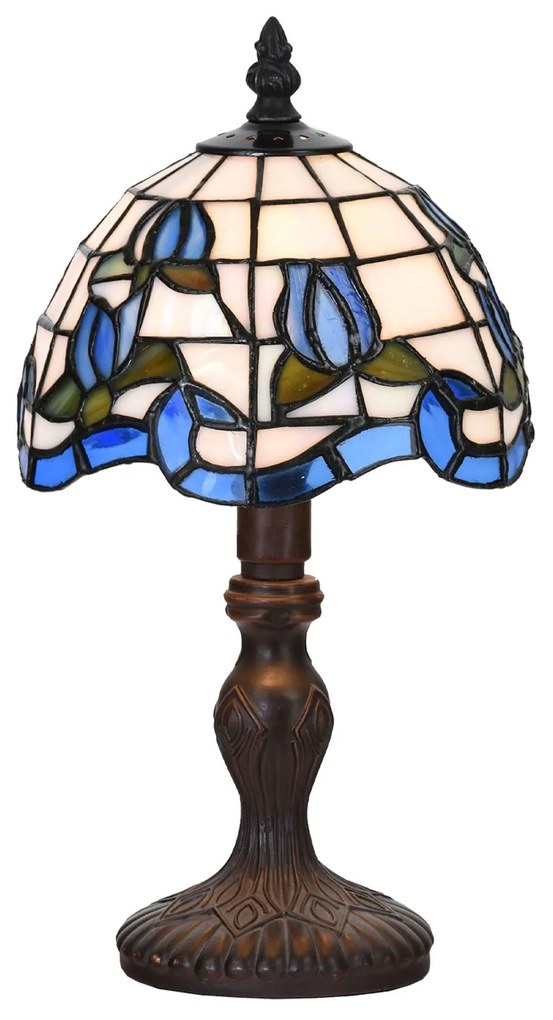Malá stolní lampa Tiffany s modrými tulipánky Tulip - Ø 18*32 cm / E14/max 1*25W