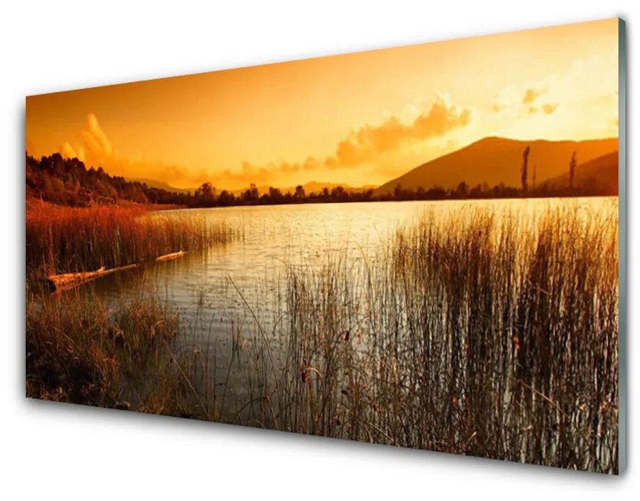 Obraz na skle Jezero Krajina Západ 125x50 cm