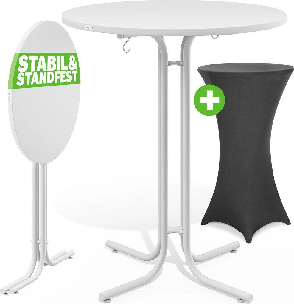 Barový stolek bílý 110x80cm + Potah na barový stolek šedý Ø80cm