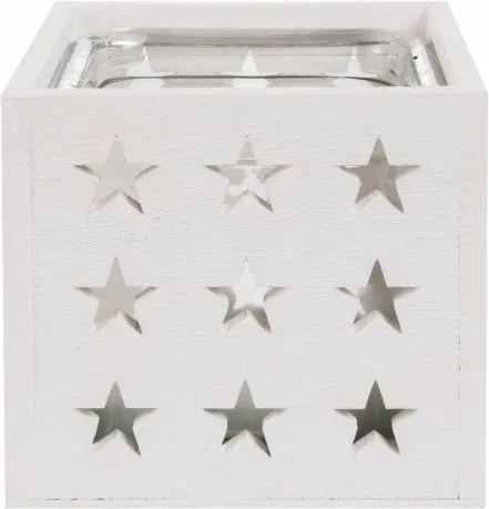 Dřevěný svícen s hvězdičkami bílý - II. jakost