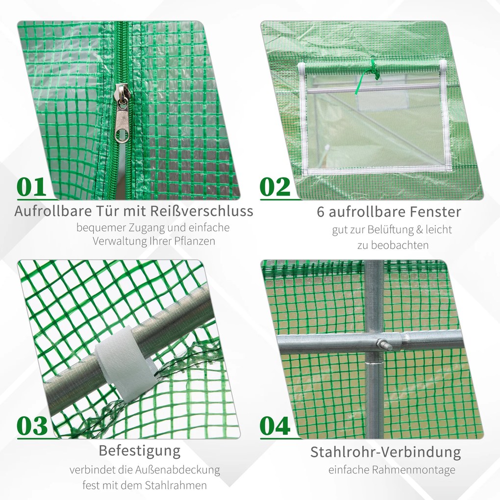 Fóliový skleník Outsunny Skleník 350x300x200 cm se sedlovou střechou ideální pro rajčata a rostliny