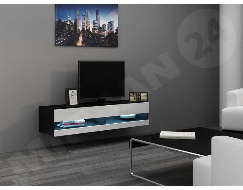 TV stolek Zigo New 140, Osvětlení: bez osvětlení, Barva: černý / černý lesk