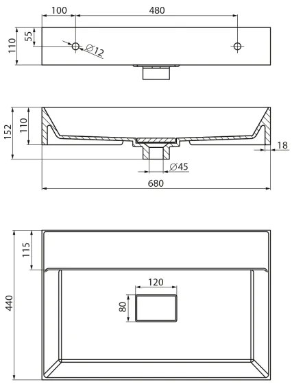 Sapho - Závěsné umyvadlo GODIVA 68x44 cm mramor/bílá