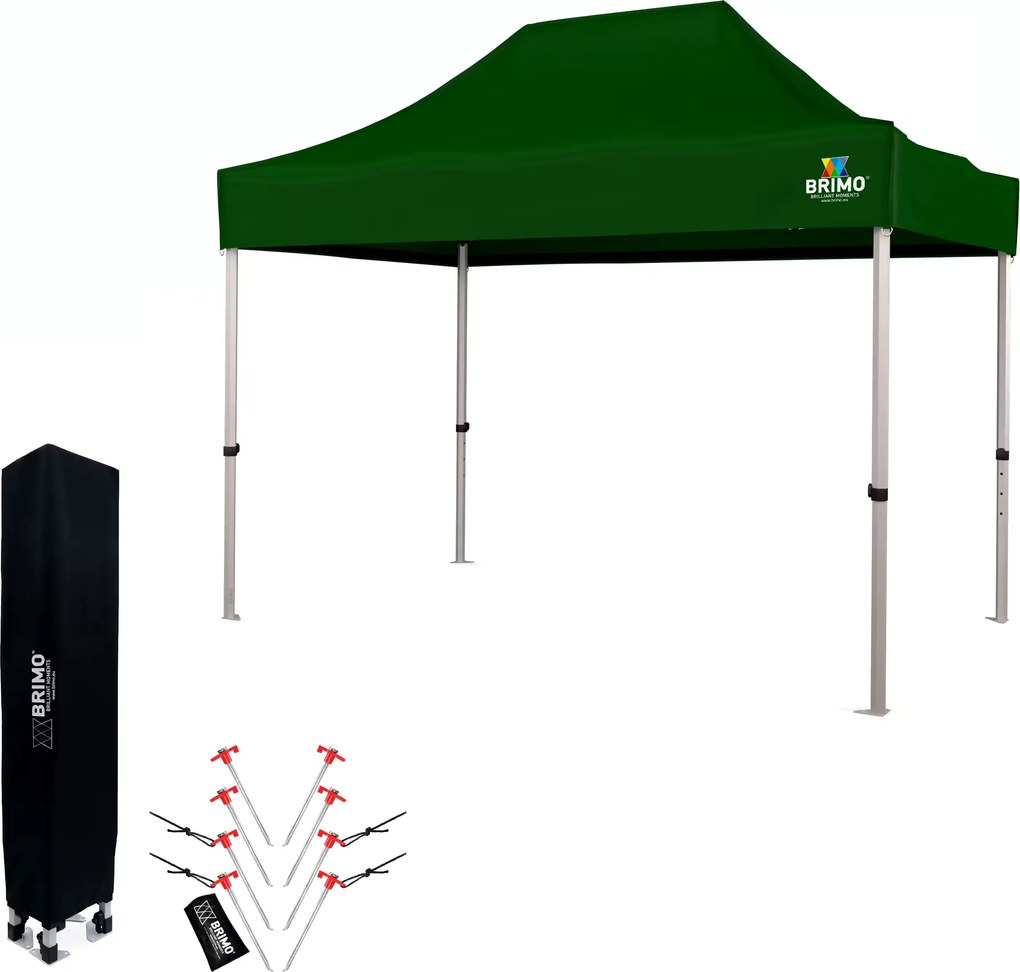 BRIMO Nůžkový stan 2×3 m hliníkový bez stěn | Rychlá montáž a pevný lehký rám - bez 3 stěn - Zelená S. Alu