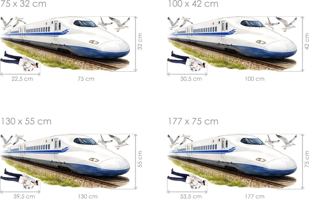 Vlak Shinkansen textilní přelepitelné samolepky na zeď arch 100 x 42 cm