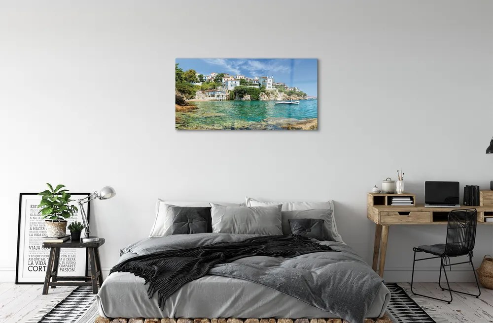 akrylový obraz Řecko Sea městského života 100x50 cm