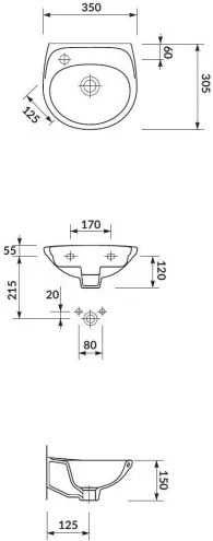 Cersanit Eko, keramické umyvadlo nástěnné, 35cm, K07-002-L