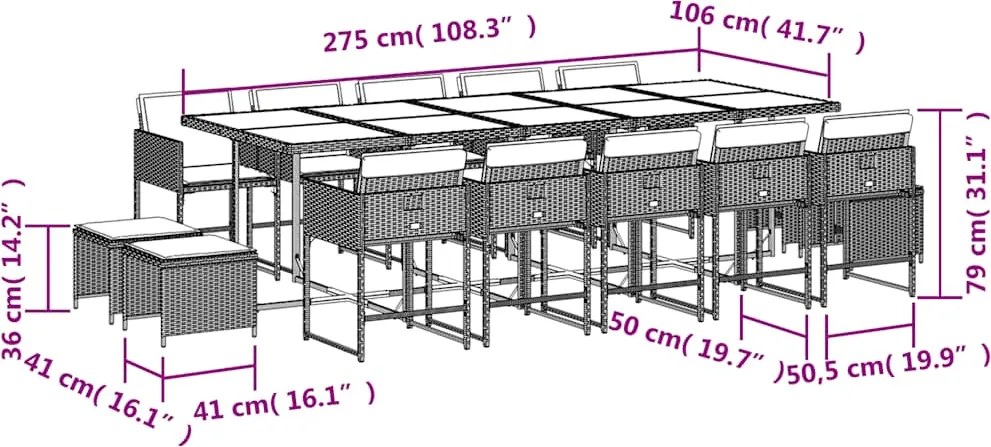 15dílný zahradní jídelní set s poduškami béžový polyratan 3211354