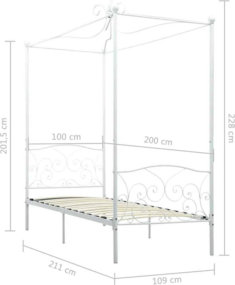 Rám postele s nebesy bílý kovový 100 x 200 cm 284469