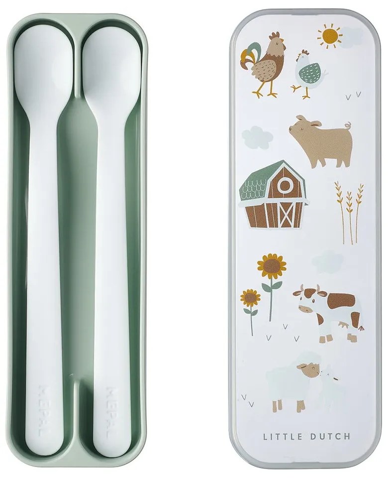 Bílé/světle zelené plastové dětské lžičky v sadě 2 ks Little Farm by Little Dutch – Mepal