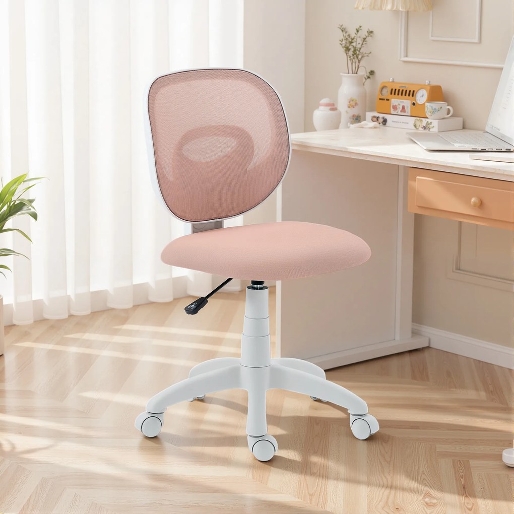 HOMCOM Kancelářská židle, ergonomická židle s C-tvarovanou opěrkou zad, výškově nastavitelná, růžová