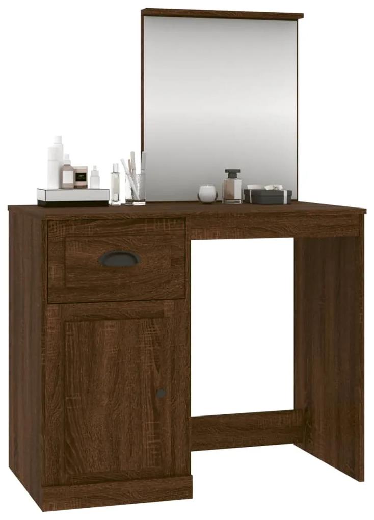 Toaletní stolek se zrcadlem hnědý dub 90x50x132,5 cm kompozit - Default Title
