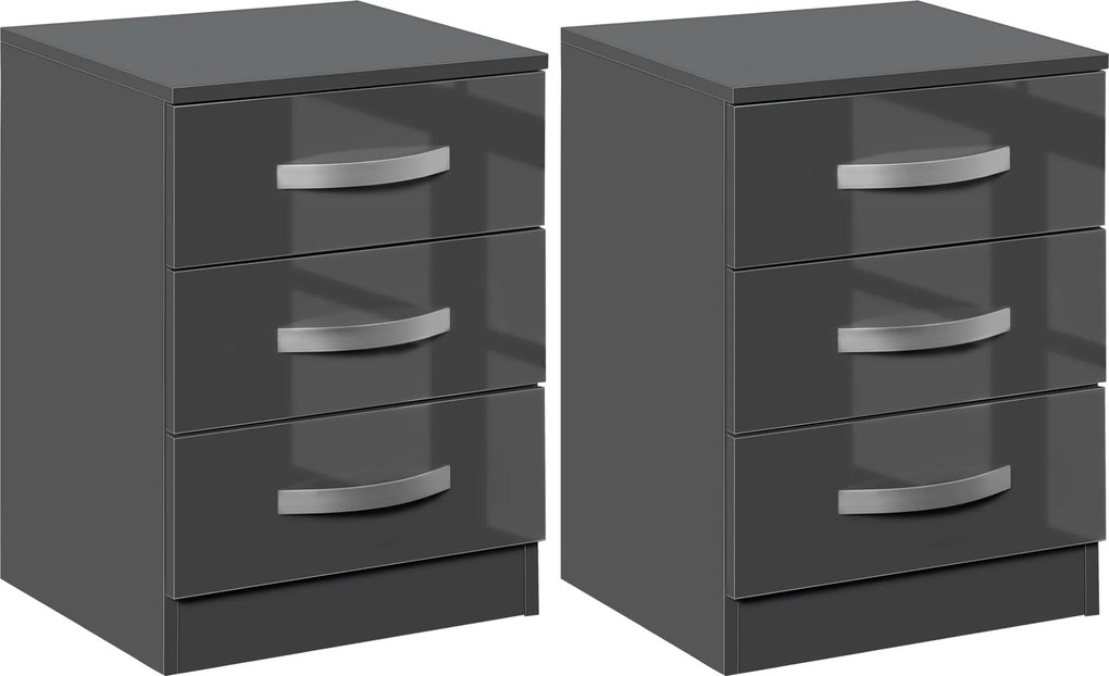 Moderní noční stolek HOMCOM, set 2 kusů se 3 zásuvkami do ložnice a obývacího pokoje z MDF, 40x36x56cm, šedý | Aosom
