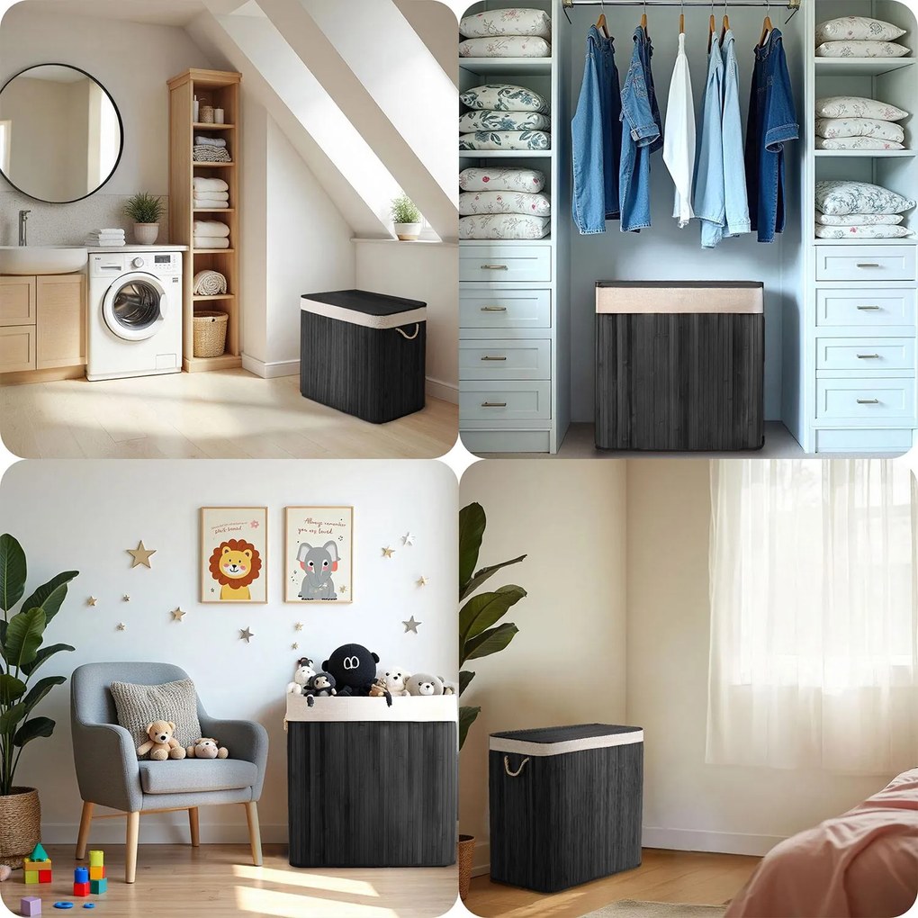 Bambusový prádlený koš s víkem 100 l Massido pro elegantní ukládání prádla