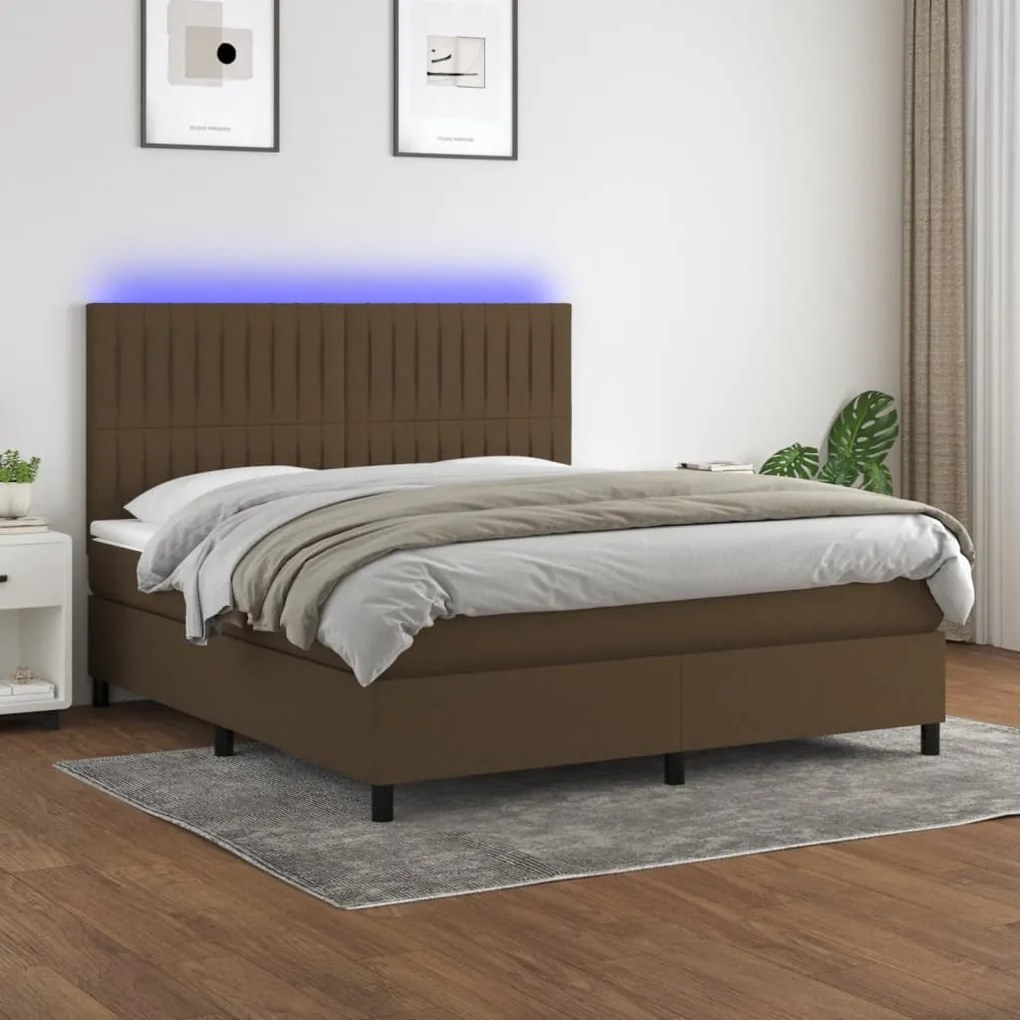 Box spring postel s matrací a LED tmavě hnědá 160x200 cm textil