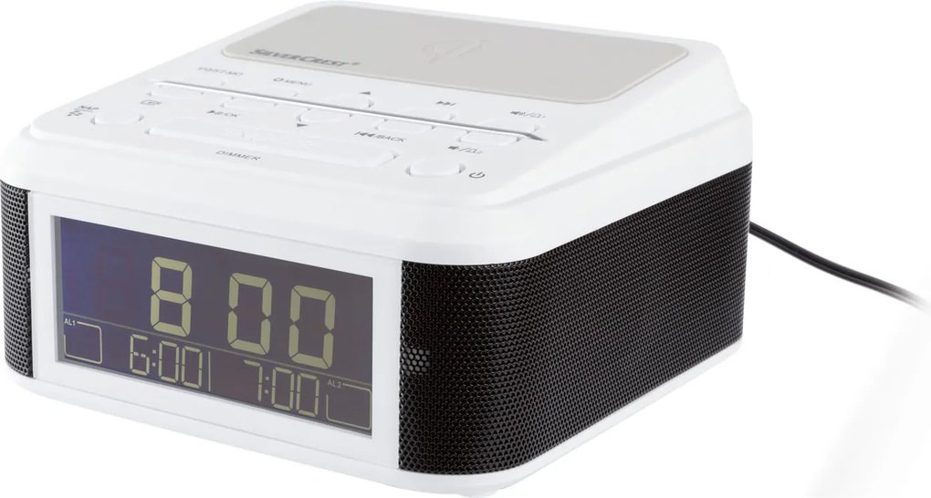 Silvercrest® Rádiový budík s Bluetooth® Surq 4 A1 s nabíjecí stanicí Qi® (bílá)