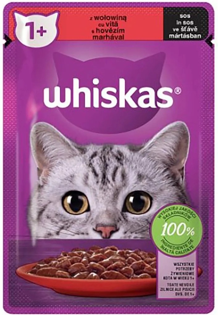Whiskas Kapsička pro kočky s hovězím ve šťávě, 85 g