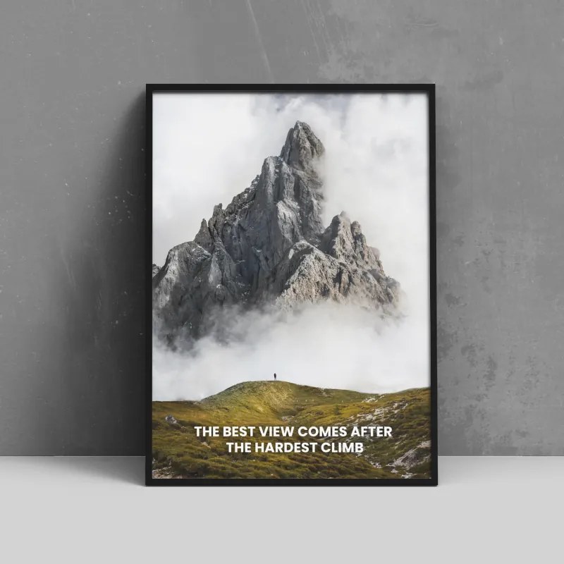 Pixada Hardest Climb- motivační obraz Velikost: B2 - 50x70 cm, Volba rámu: s bílým rámem