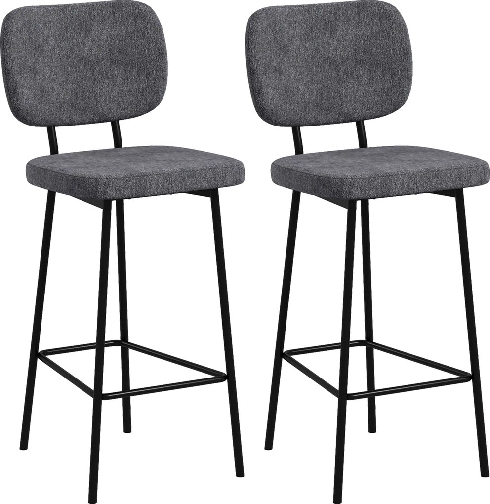 HOMCOM Sada 2 barových stoliček s opěrkou nohou a potahem z lněné látky, rozměry 41Š x 46H x 90V cm, šedá