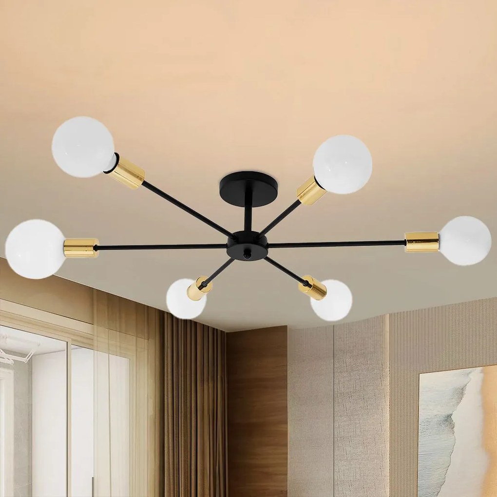 Toolight - Lampa spider-6 APP501-6C, černá-zlatá, OSW-01100