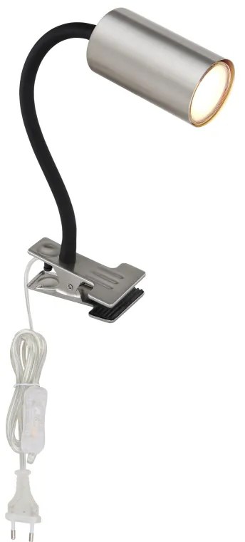 GLOBO Stolní kovová lampa s klipem ROBBY, 1xGU10, 25W, černá, stříbrná 57911K