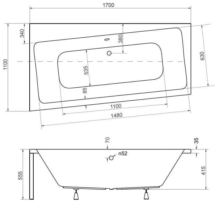 BESCO Asymetrická vana ASTI Nožičky k vaně - Bez nožiček, Rozměr vany - 150 × 90 cm, Způsob provedení - Levé - VANAST15L