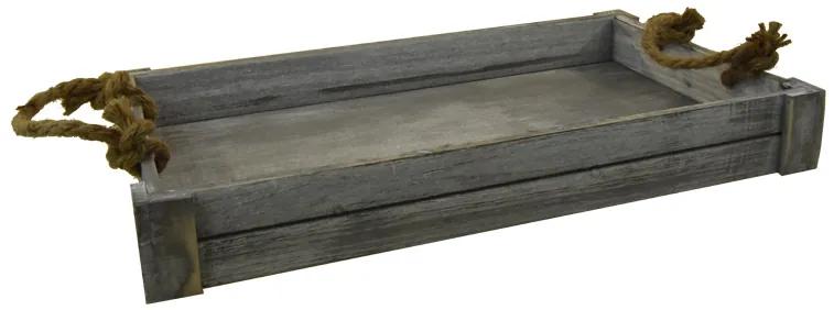 Vingo Podnos šedý dřevěný s lanovými uchy Rozměry (cm): 57x37, v. 10