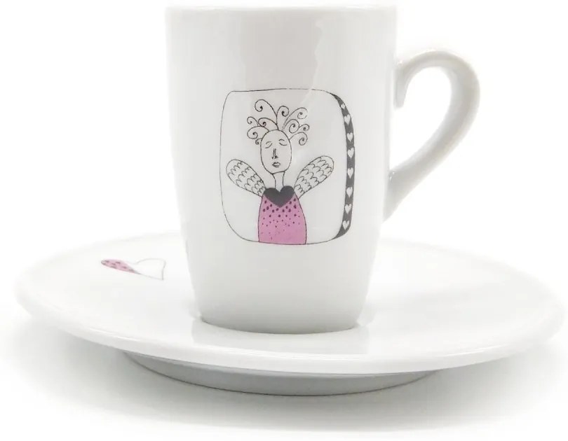 Porcelánový moka hrnek Anděl, 100 ml – s autorskou ilustrací, s překvapením uvnitř hrnku