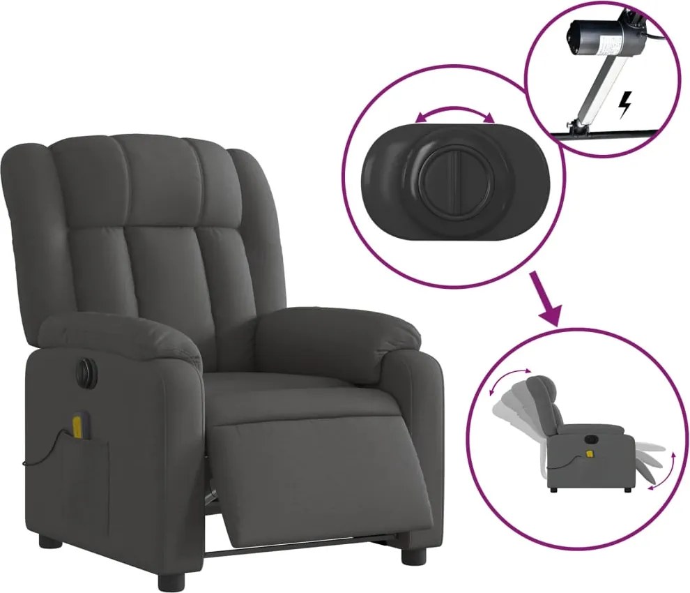 Elektrické masážní polohovací křeslo tmavě šedé textil 3205305