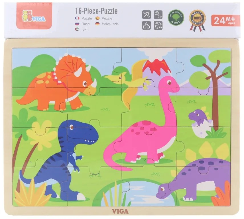 Dřevěné puzzle 16 dílků - dinosauři